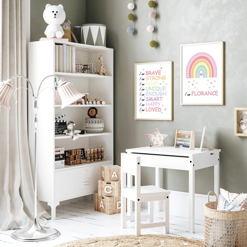Pastel Rainbow Nursery Prints Set Inspirational Wall Art Baby Girl Room ...