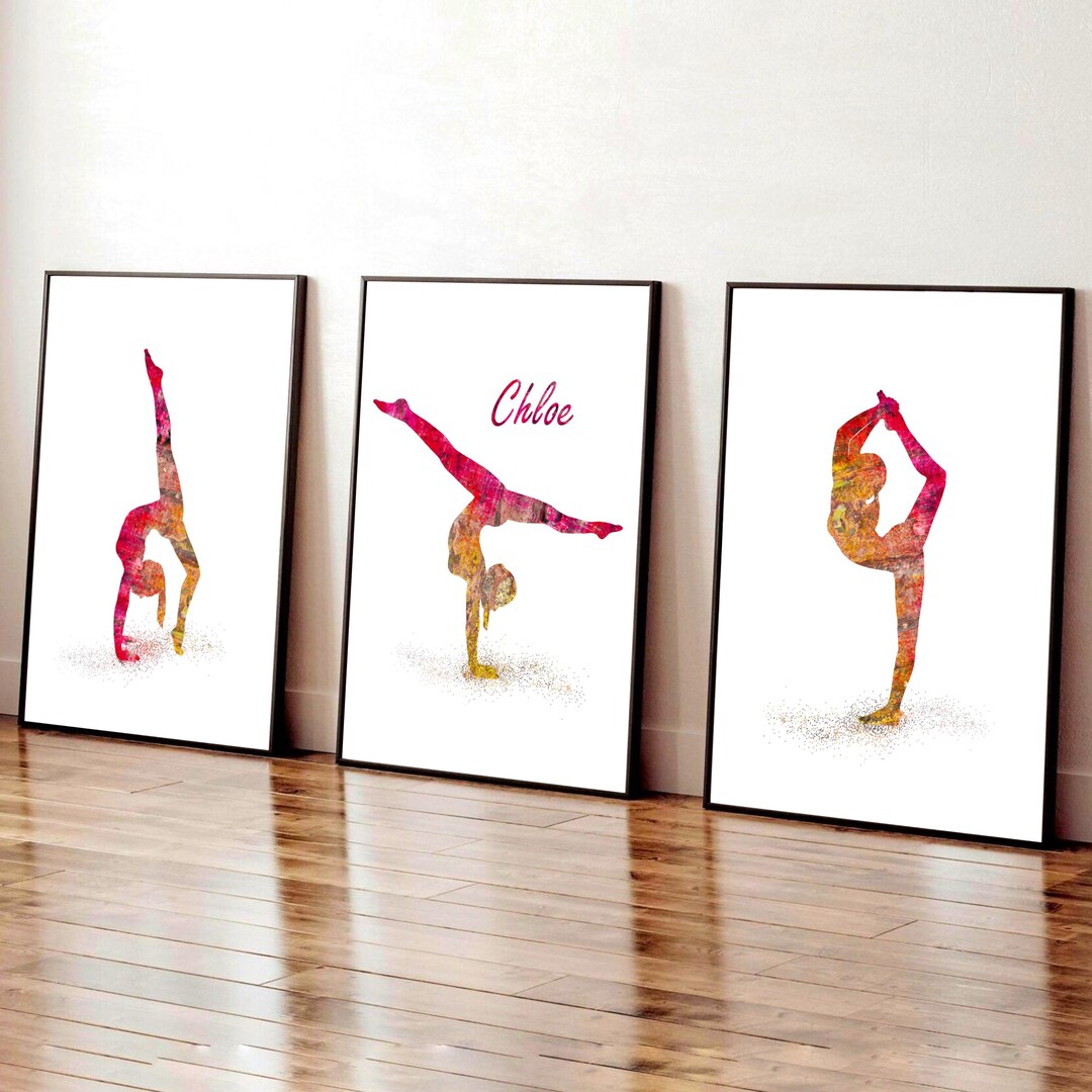 Personalised Gymnastics Wall Prints Set of 3, Abstract Gymnast Girl ...