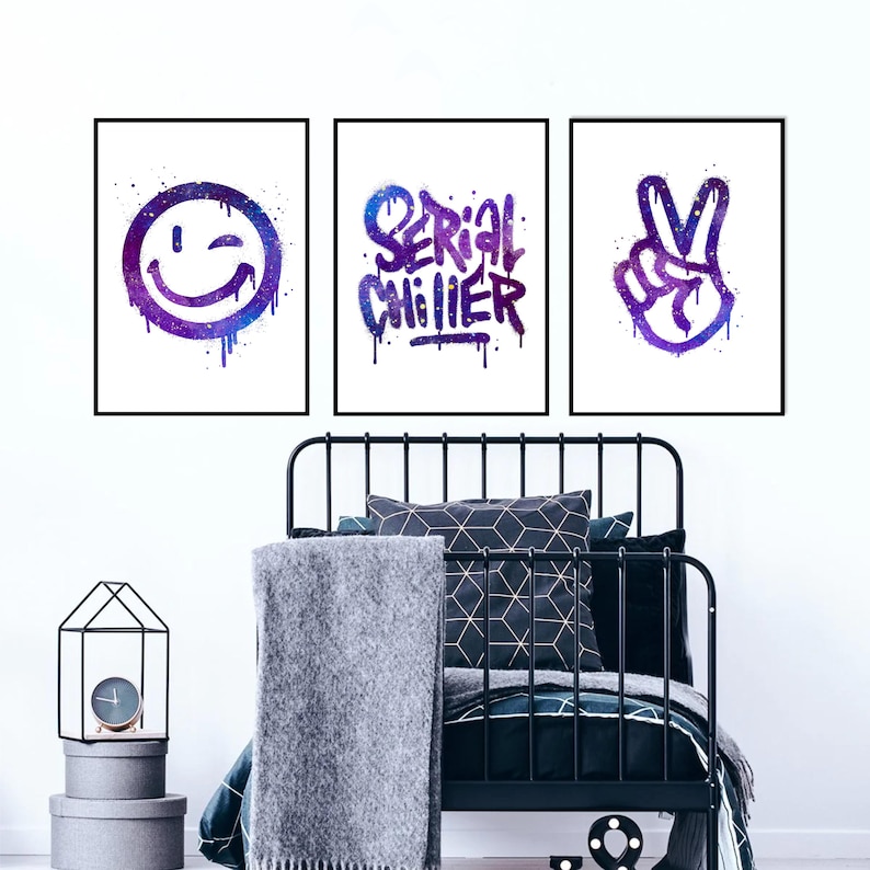 Serial Chiller Graffiti Prints, Purple Teen Room Decor (set of 3) - Etsy