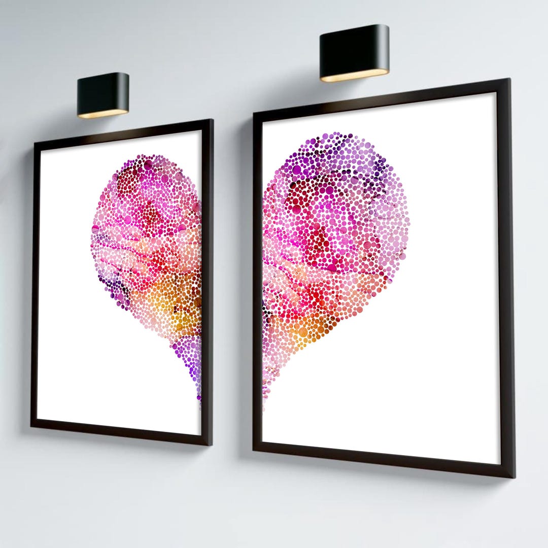 Split Heart Prints, Set of 2 Colourful Love Heart Posters, Girls ...