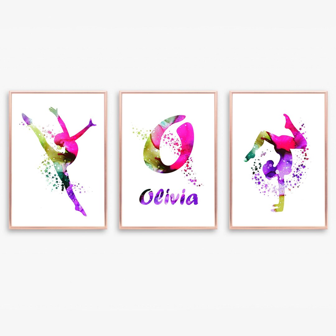 Pink Gymnastics Prints for Girls Bedroom, Set of 3 Gymnast Posters With ...