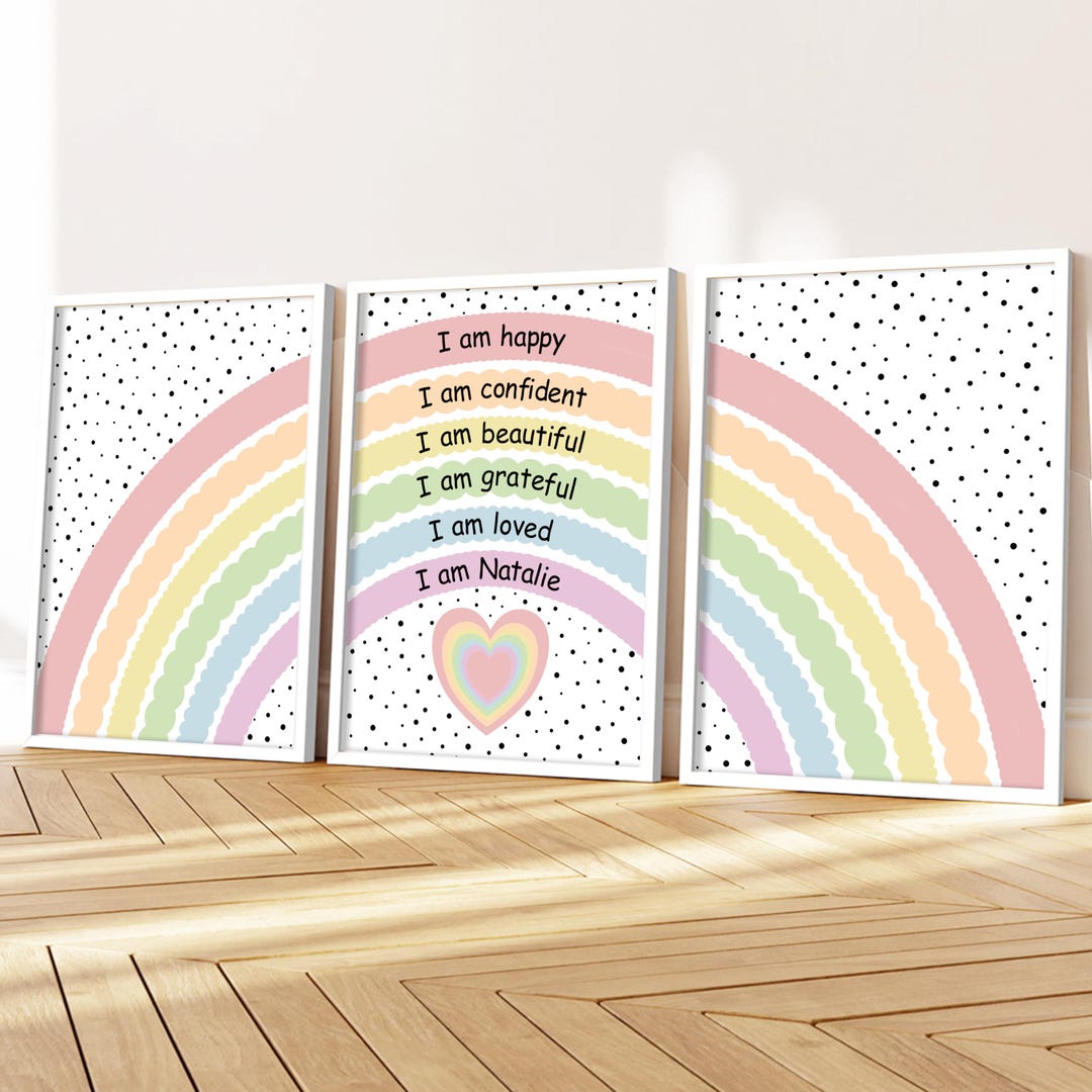 Girls Affirmation Prints, Set of 3 Pastel Rainbow Prints, Girls Bedroom ...