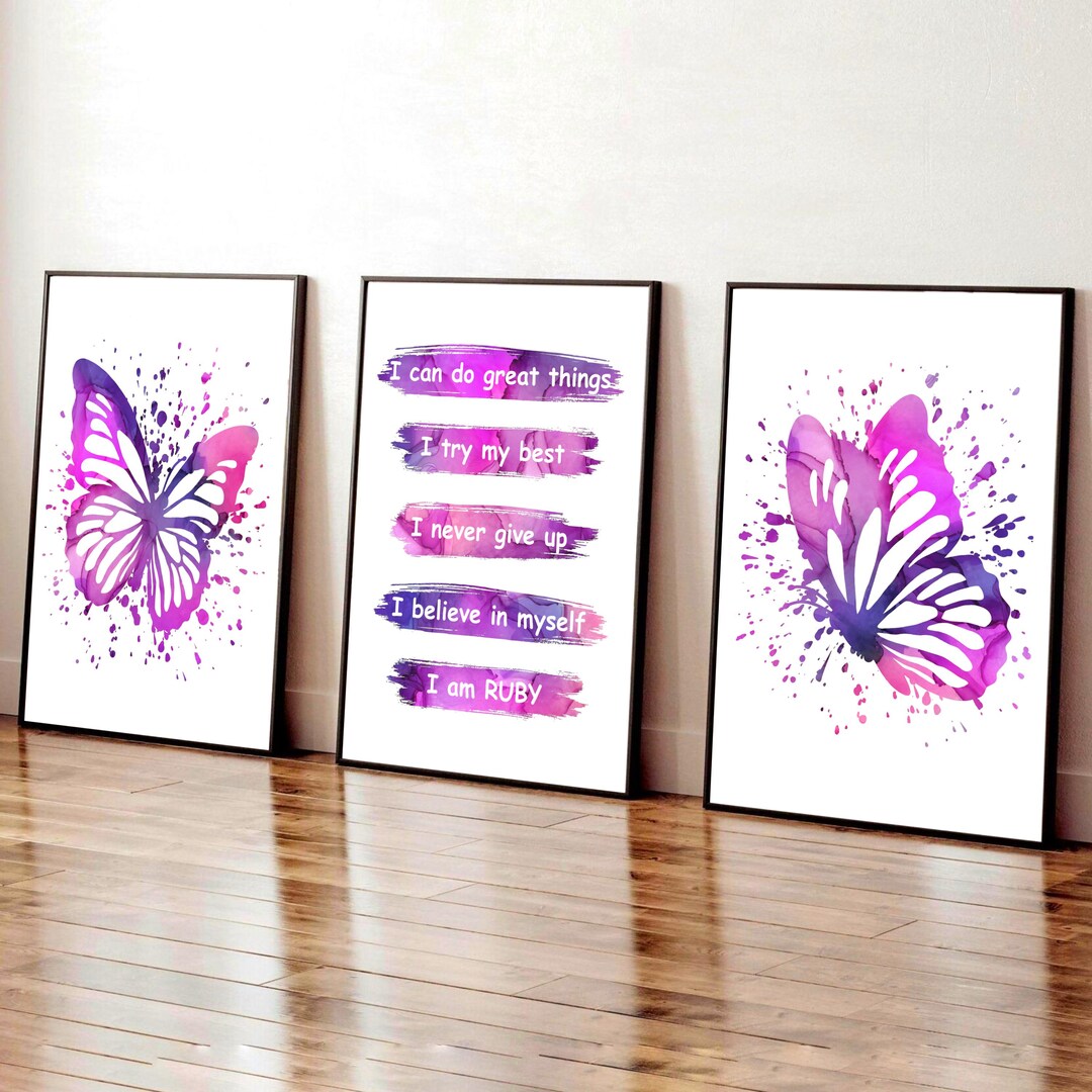 Butterfly Affirmation Prints: Set of 3, Girls Bedroom Decor - Etsy