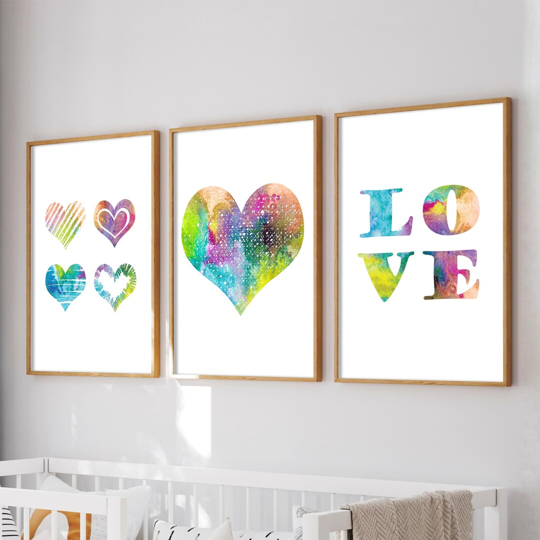Watercolour Heart Prints, Set of 3 Love Hearts, Teenage Girls Bedroom ...