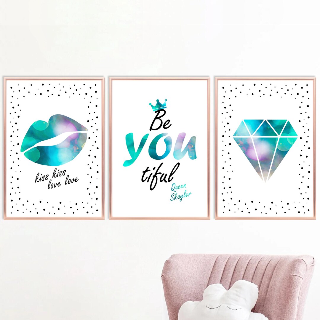 Teal Affirmation Prints: Personalized Girl's Room Decor, Positive Quote ...