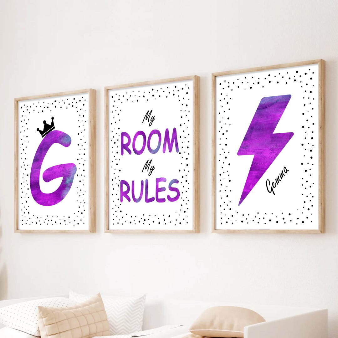 My Room My Rules Prints, Teenage Girls Bedroom Decor, Personalised Wall ...