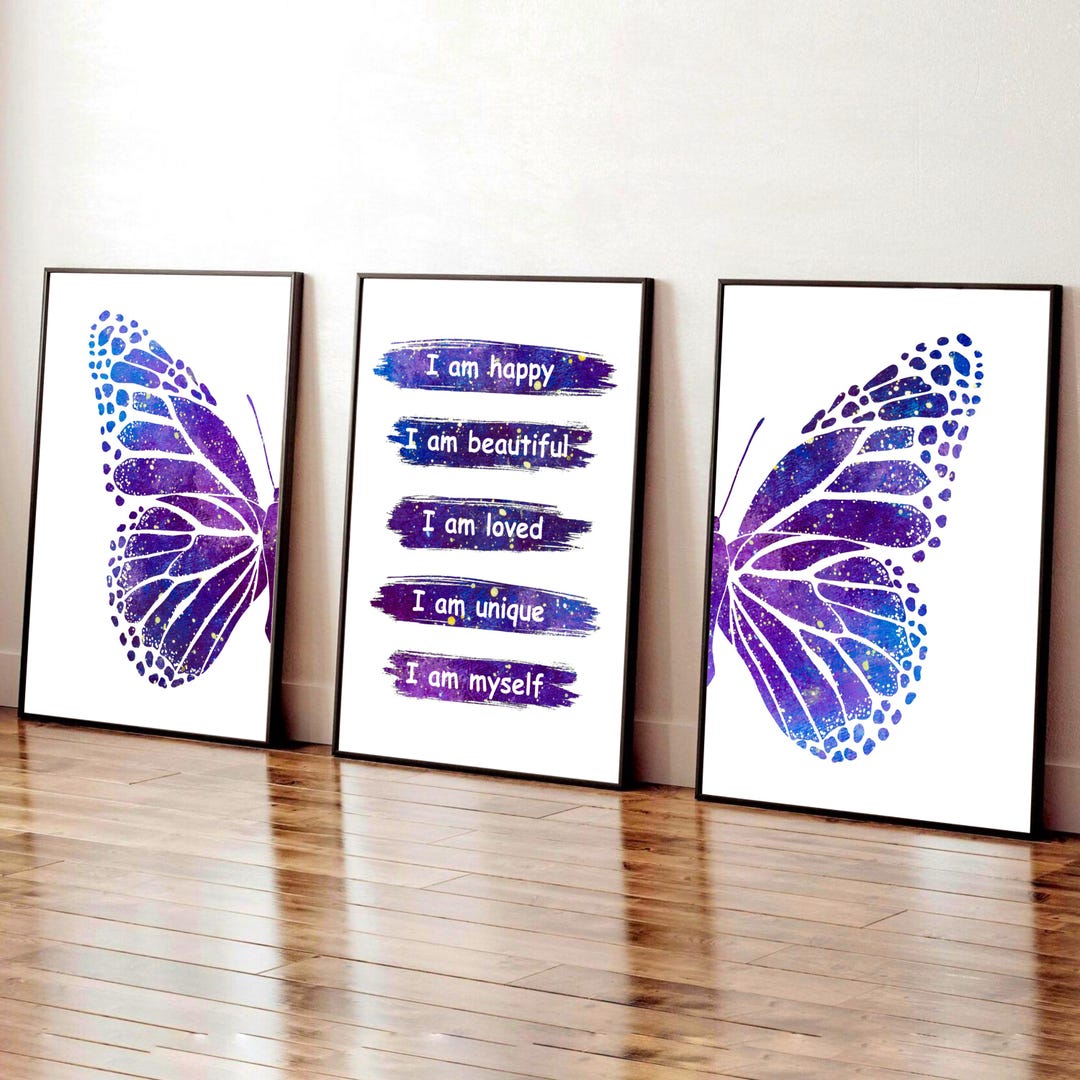 Purple Butterfly Affirmation Prints: Teen Girl Bedroom Decor (set of 3 ...