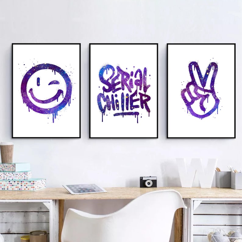 Serial Chiller Graffiti Prints, Purple Teen Room Decor (set of 3) - Etsy