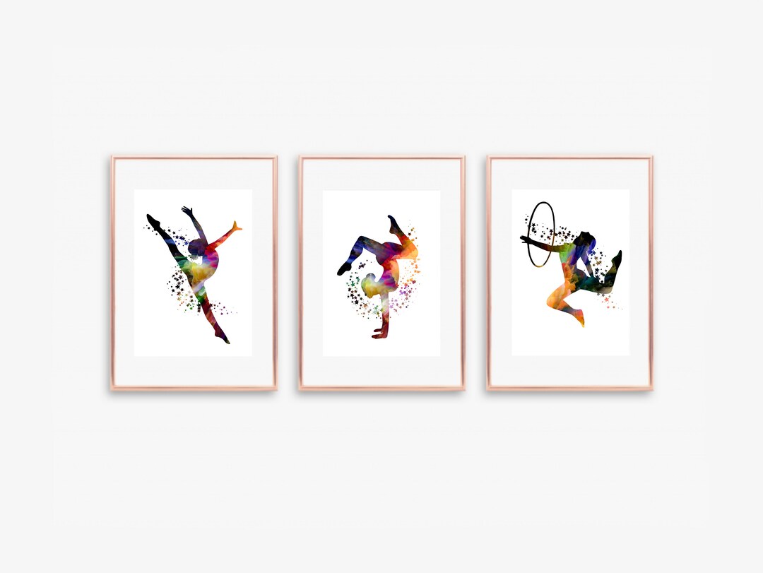 Gymnastic Girl Prints Set of 3 Posters Aerobic Gymnast Wall Art Gift ...
