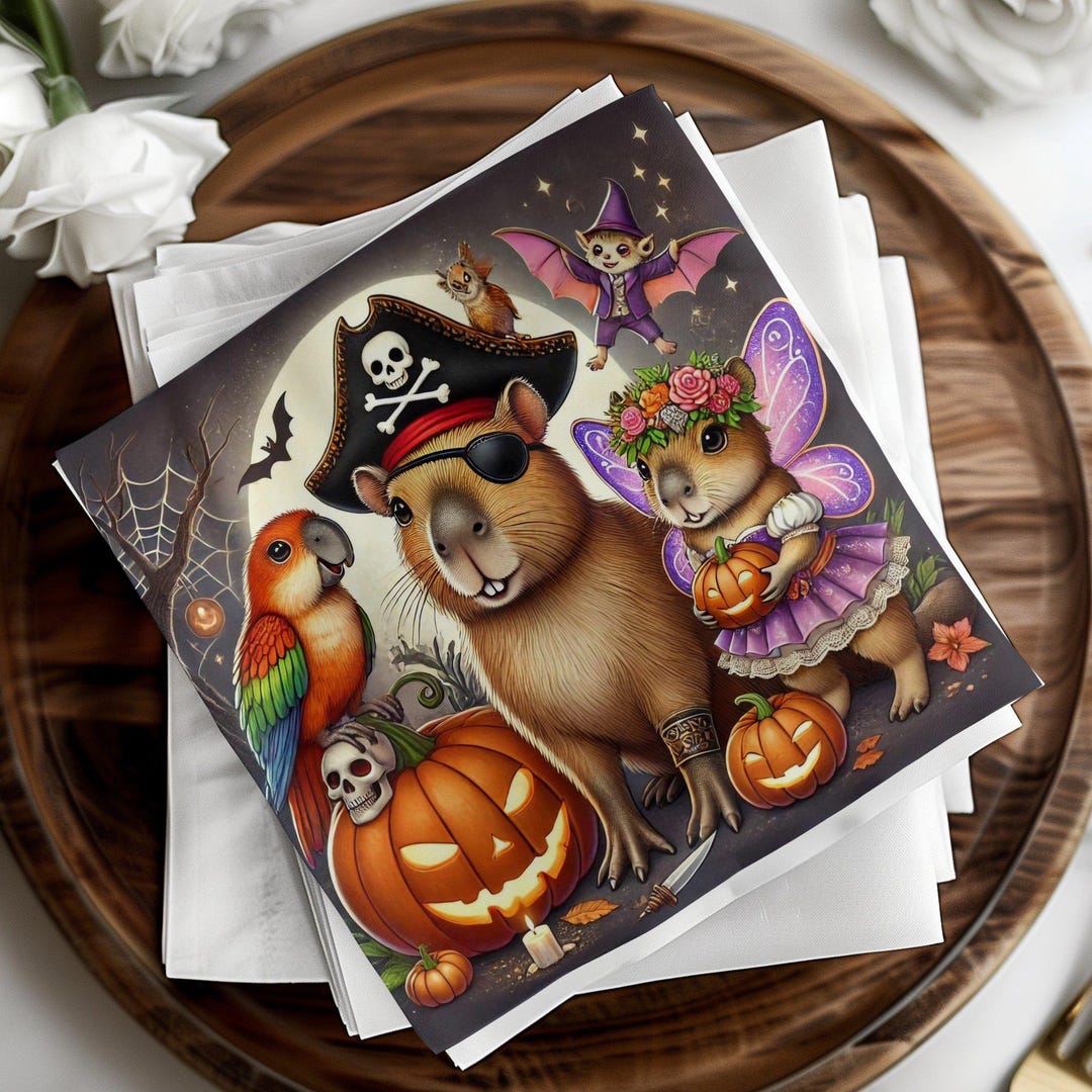 Cute Halloween Animal Parade Digital Art, Pirate Guinea Pig, Fairy ...