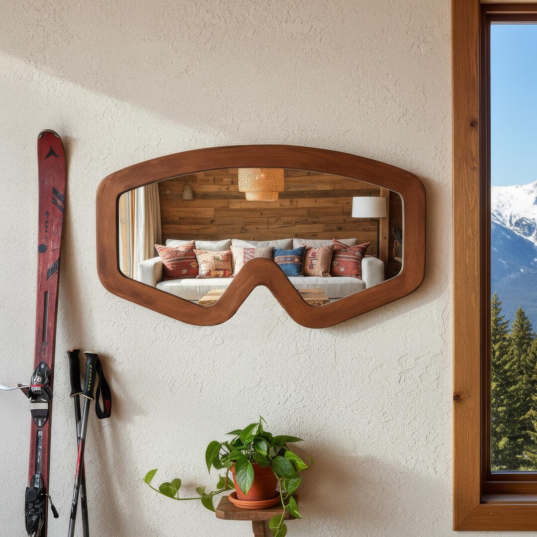 Ski Goggles Mirror | Snow Googles | Wooden Brown Frame | Sport Themed ...