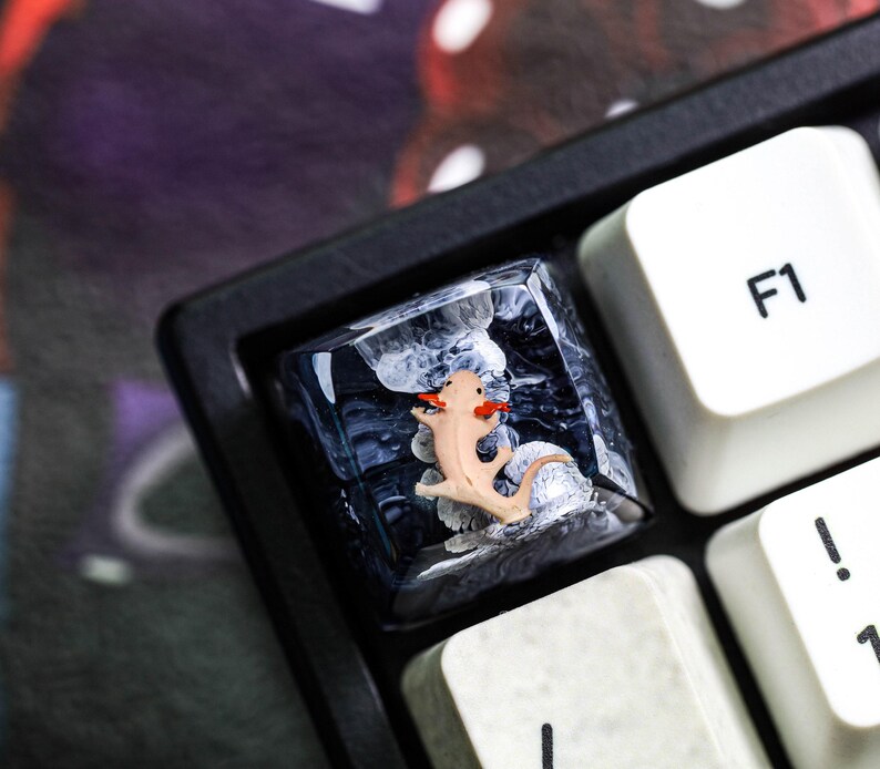 Black and Purple Axolotl Keycap SA Profile, Black Axolotl Resin Keycap ...