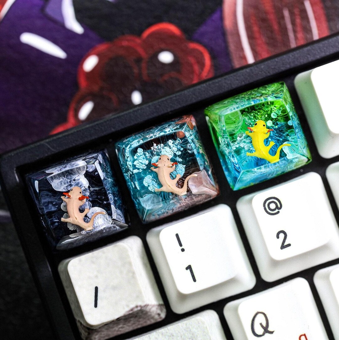 Black and Purple Axolotl Keycap SA Profile, Black Axolotl Resin Keycap ...