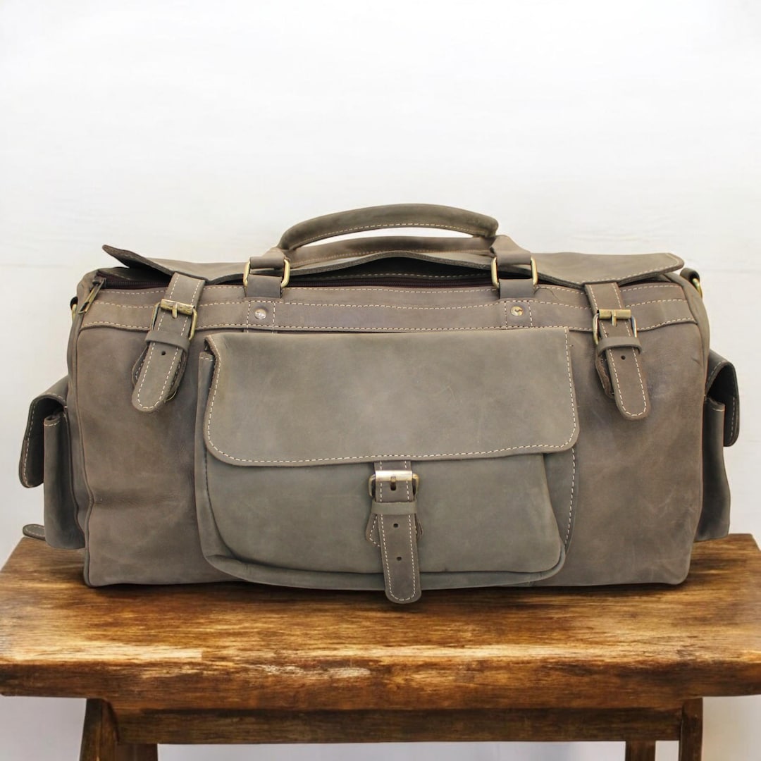 Crazy Horse Real Leather Duffel Bag, Brass Clips - Etsy