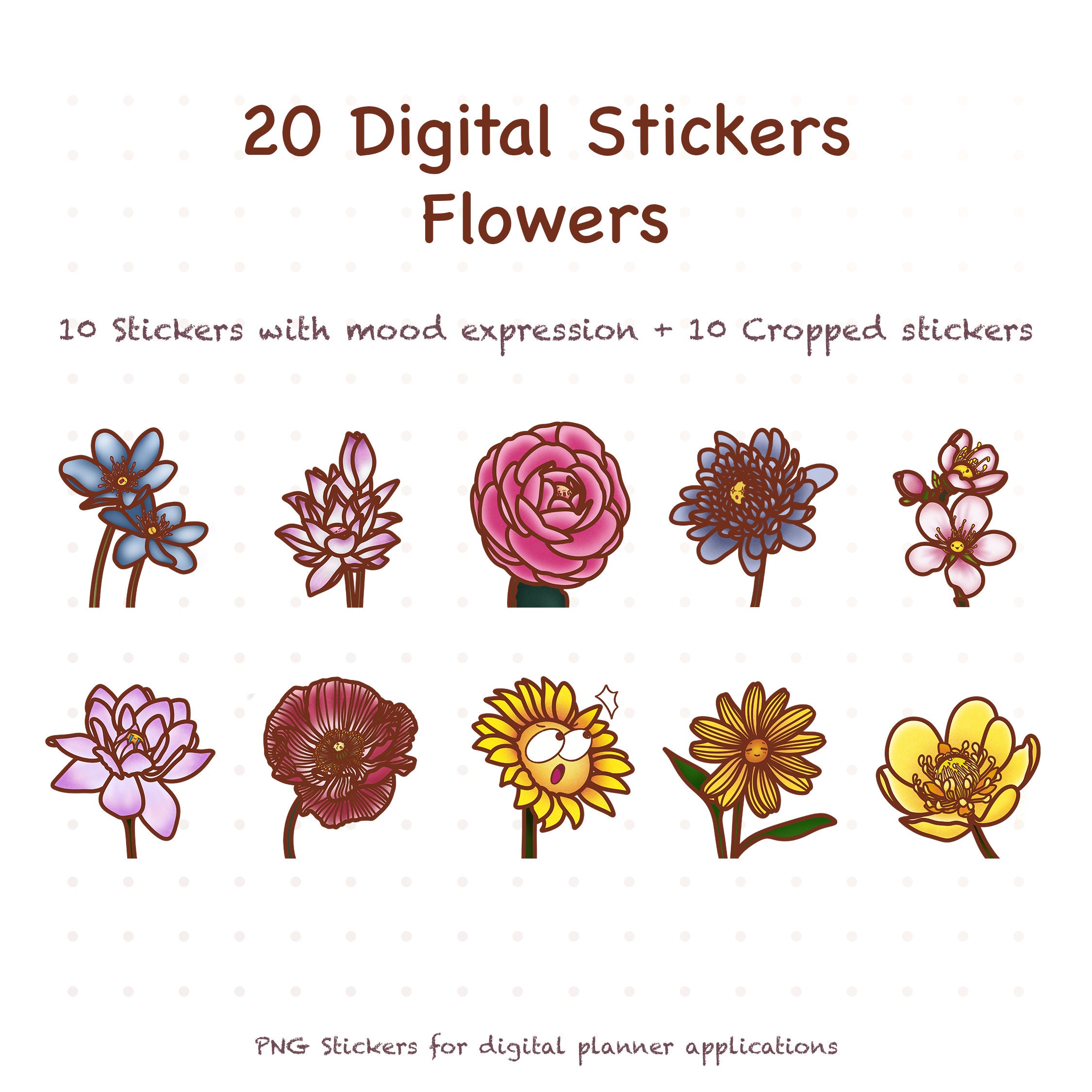 20 Flowers Digital Sticker for Digital Planner 30% for 3 Items - Etsy