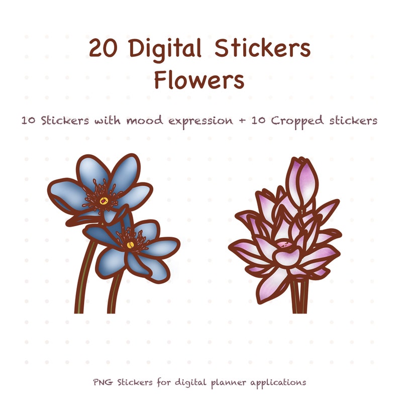 20 Flowers Digital Sticker for Digital Planner 30% for 3 Items - Etsy