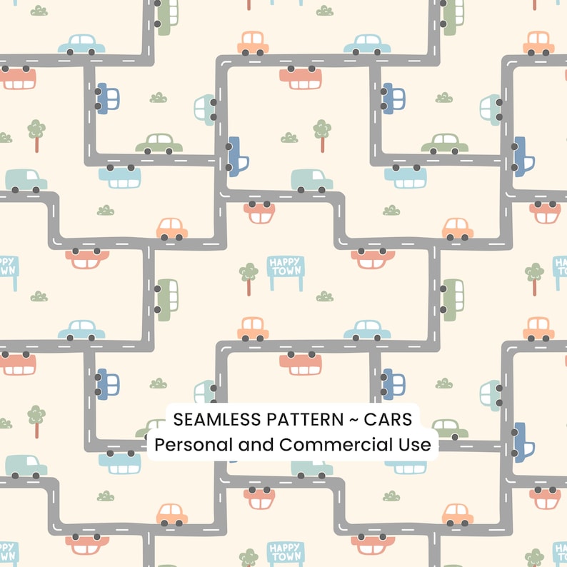 Nursery Cars Seamless Pattern: Kids Boy Repeat Design (digital Paper ...