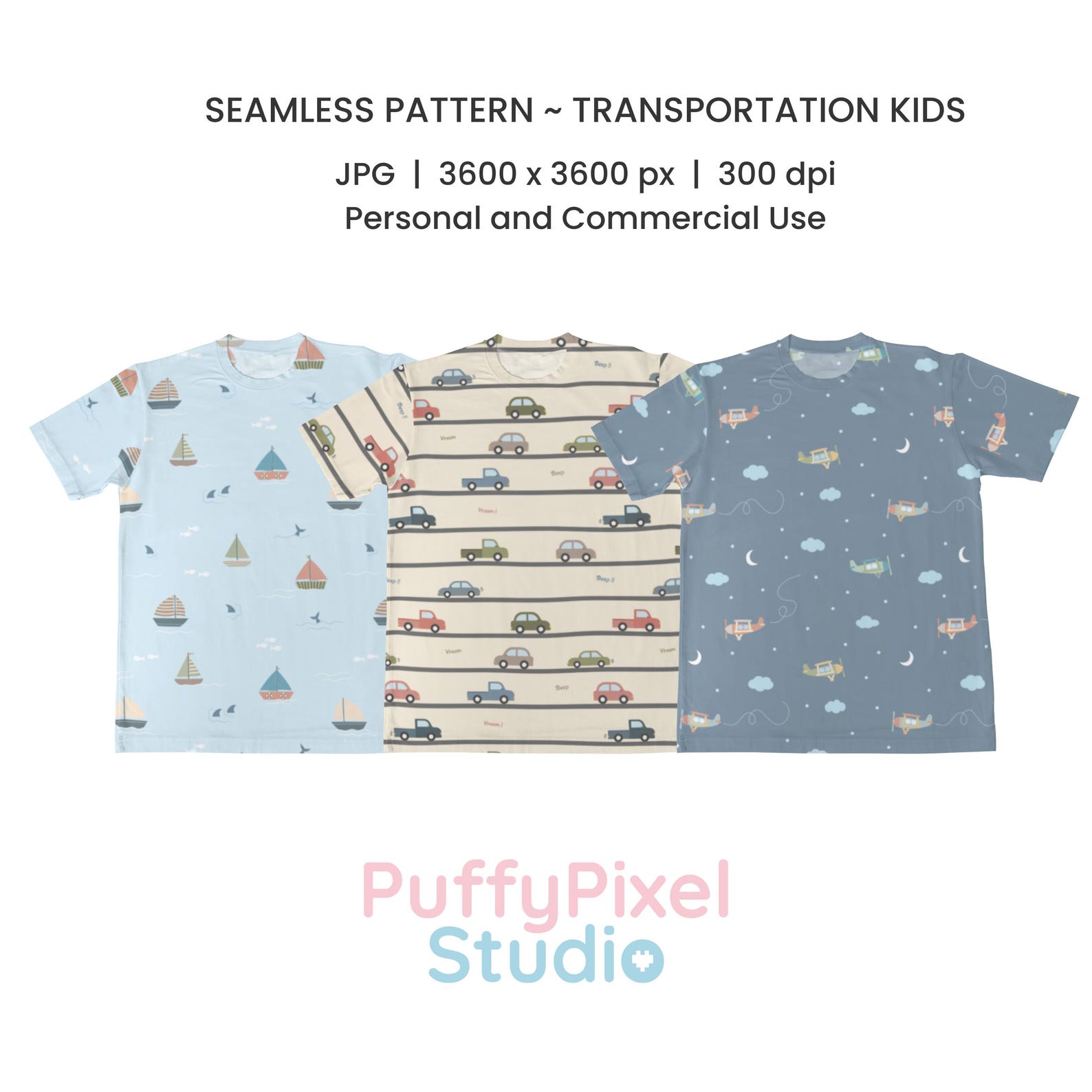 Nursery Car Boat Plane Seamless Pattern: Kids Boy Repeat Design ...
