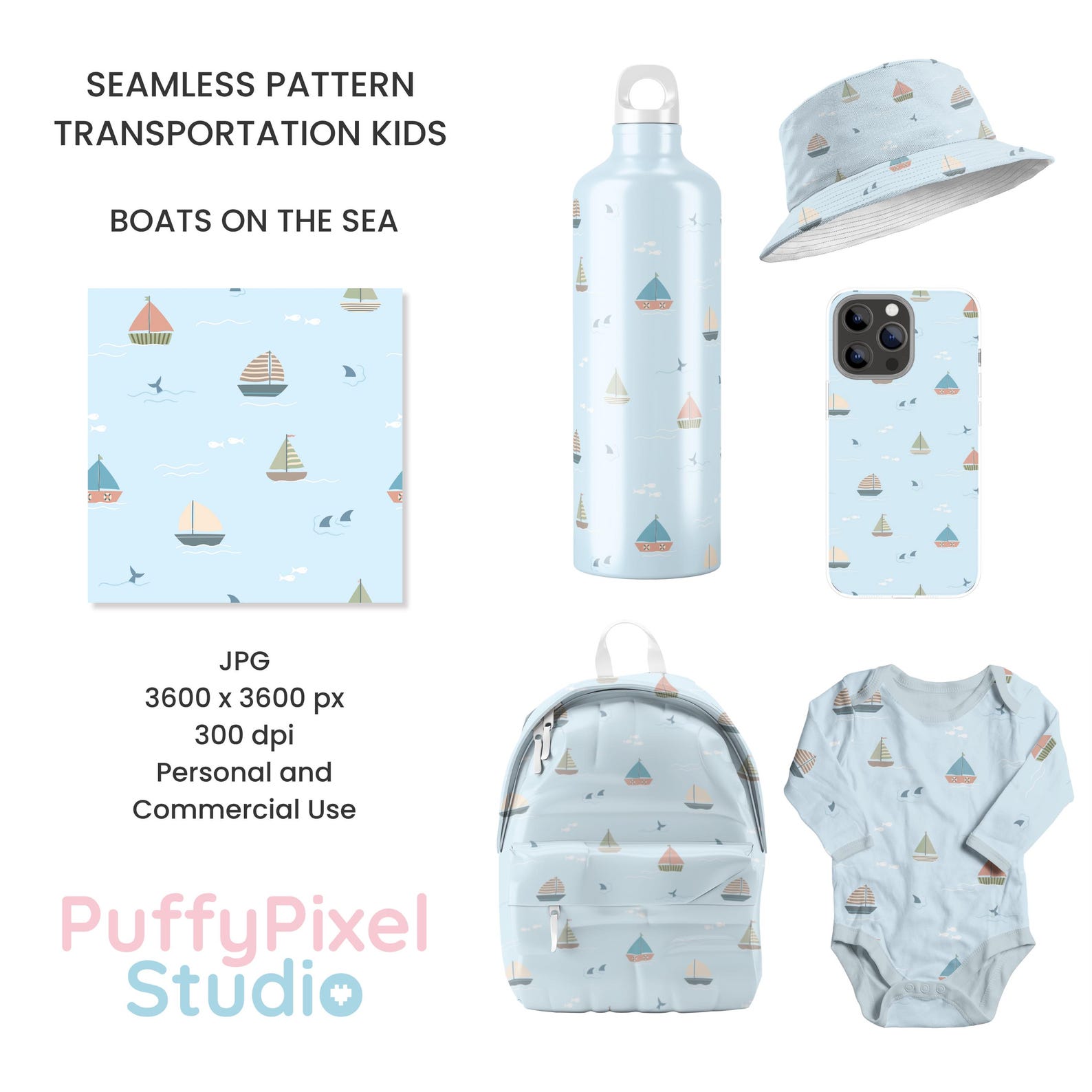 Nursery Car Boat Plane Seamless Pattern: Kids Boy Repeat Design ...