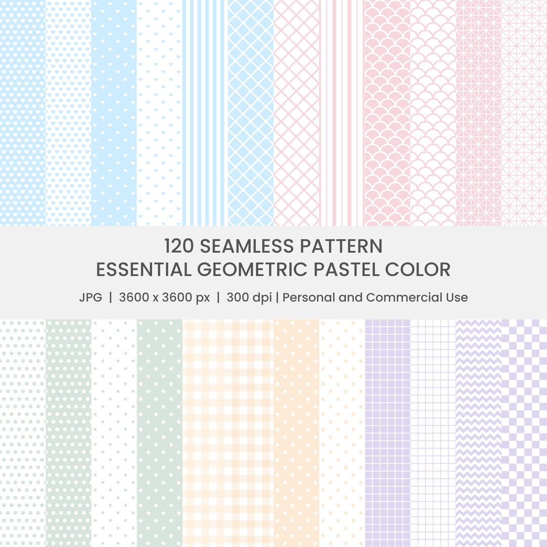 Pastel Geometric Patterns: Seamless Digital Paper Pack (commercial Use ...