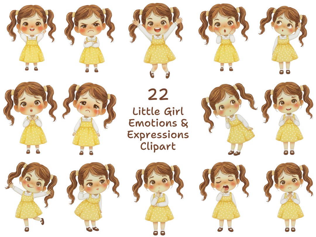 Little Girl Emotions Clipart PNG, 22 Emotions Feelings & Expressions ...