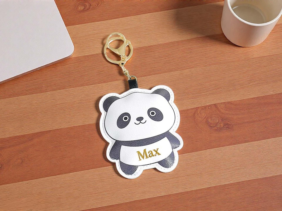 Personalized Handmade Leather Panda Keychain, Panda Bag Charm, Animal ...