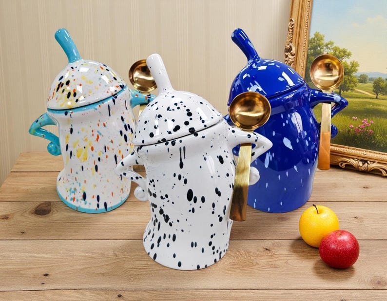 Customizable Retro Sassy Canister, Handmade Ceramic Spice Jars With Lid ...