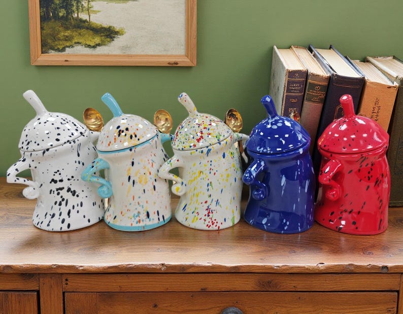 Customizable Retro Sassy Canister, Handmade Ceramic Spice Jars With Lid ...