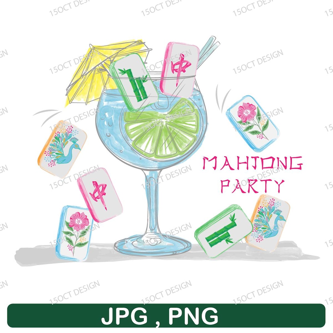 Mahjong Party Watercolor Clipart: Handdrawn Mahjong Tile Designs ...