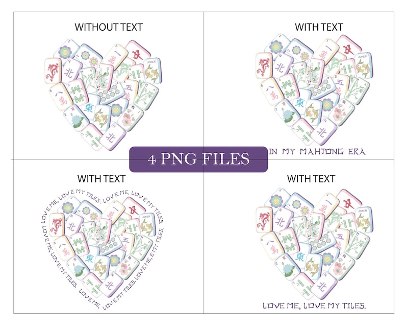 Mahjong Heart Clipart Set-4png Files,mahjong Saying Watercolor (digital ...