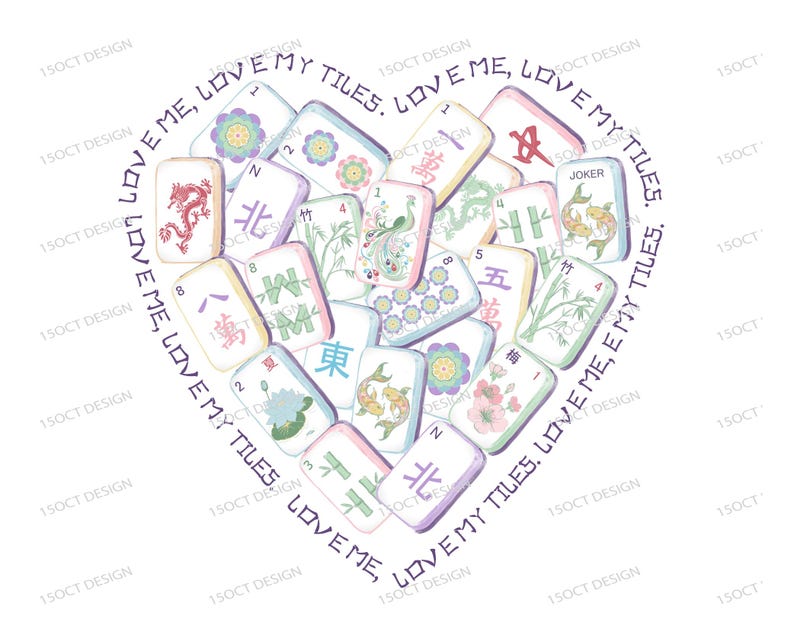 Mahjong Heart Clipart Set-4png Files,mahjong Saying Watercolor (digital ...