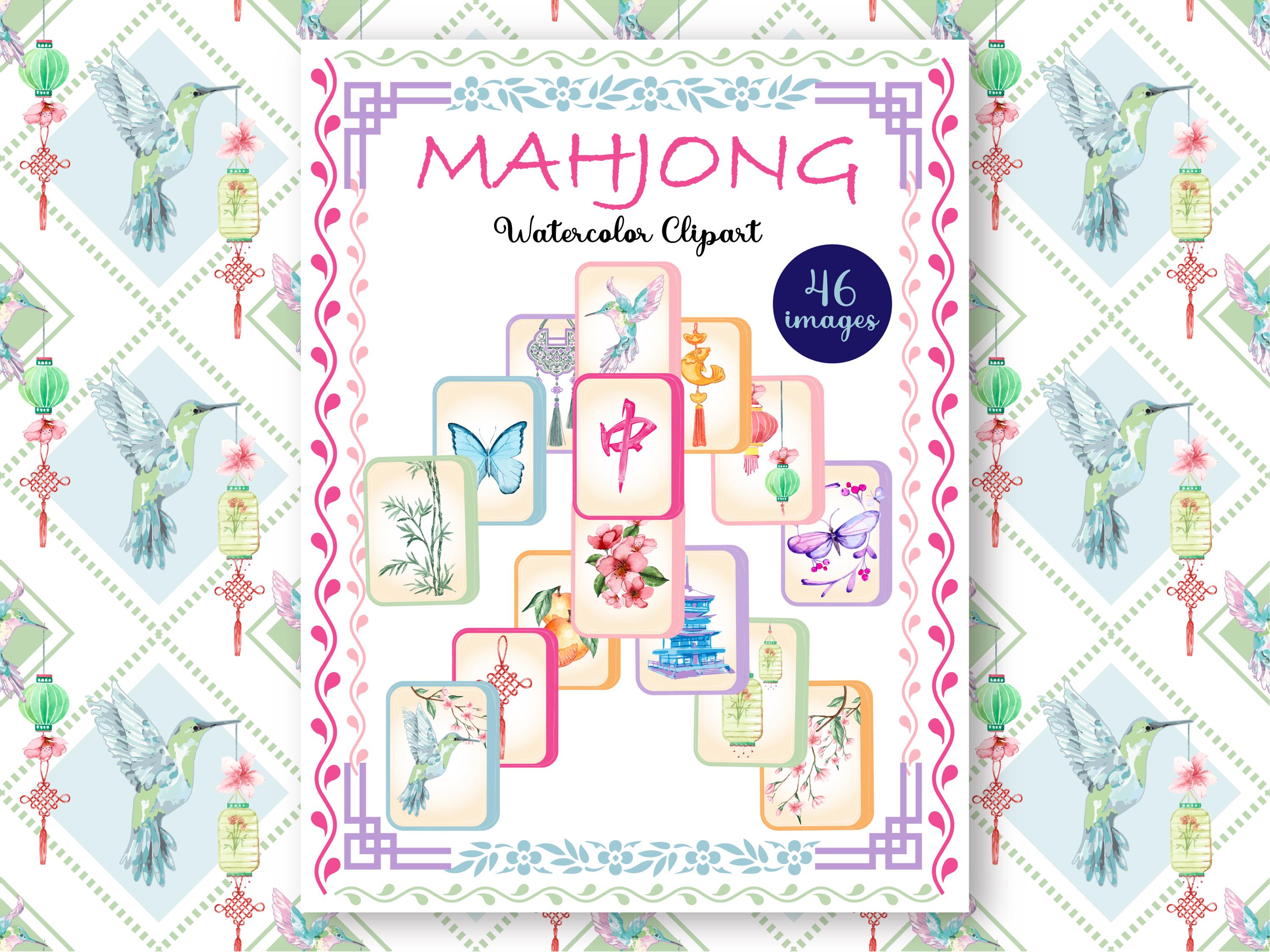 Watercolor Mahjong Clipart Set: Tiles, Borders, Patterns (PNG, JPG ...