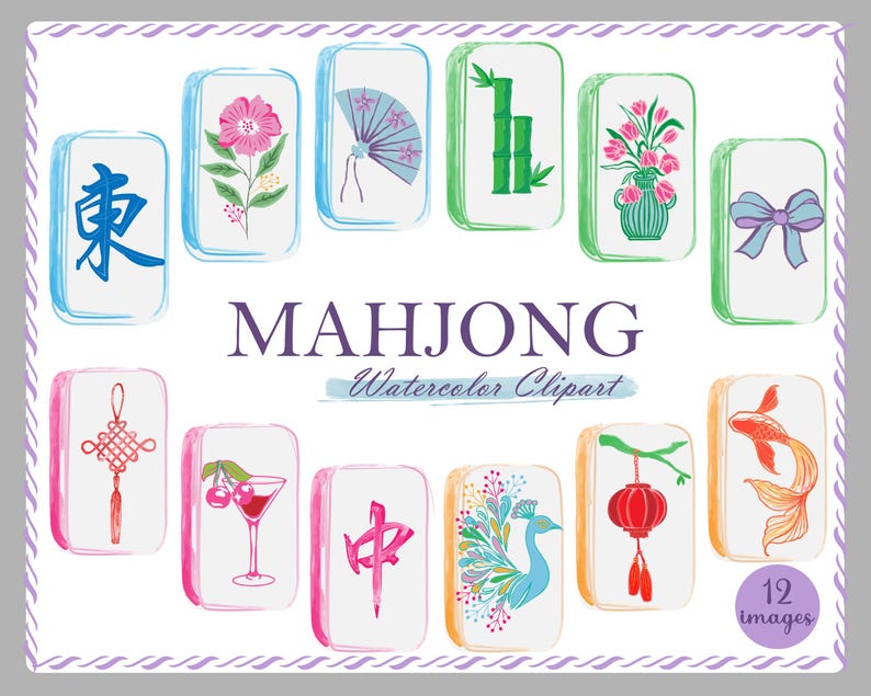 Watercolor Mahjong Tiles Clipart: Soft Pastel Digital Set (digital ...