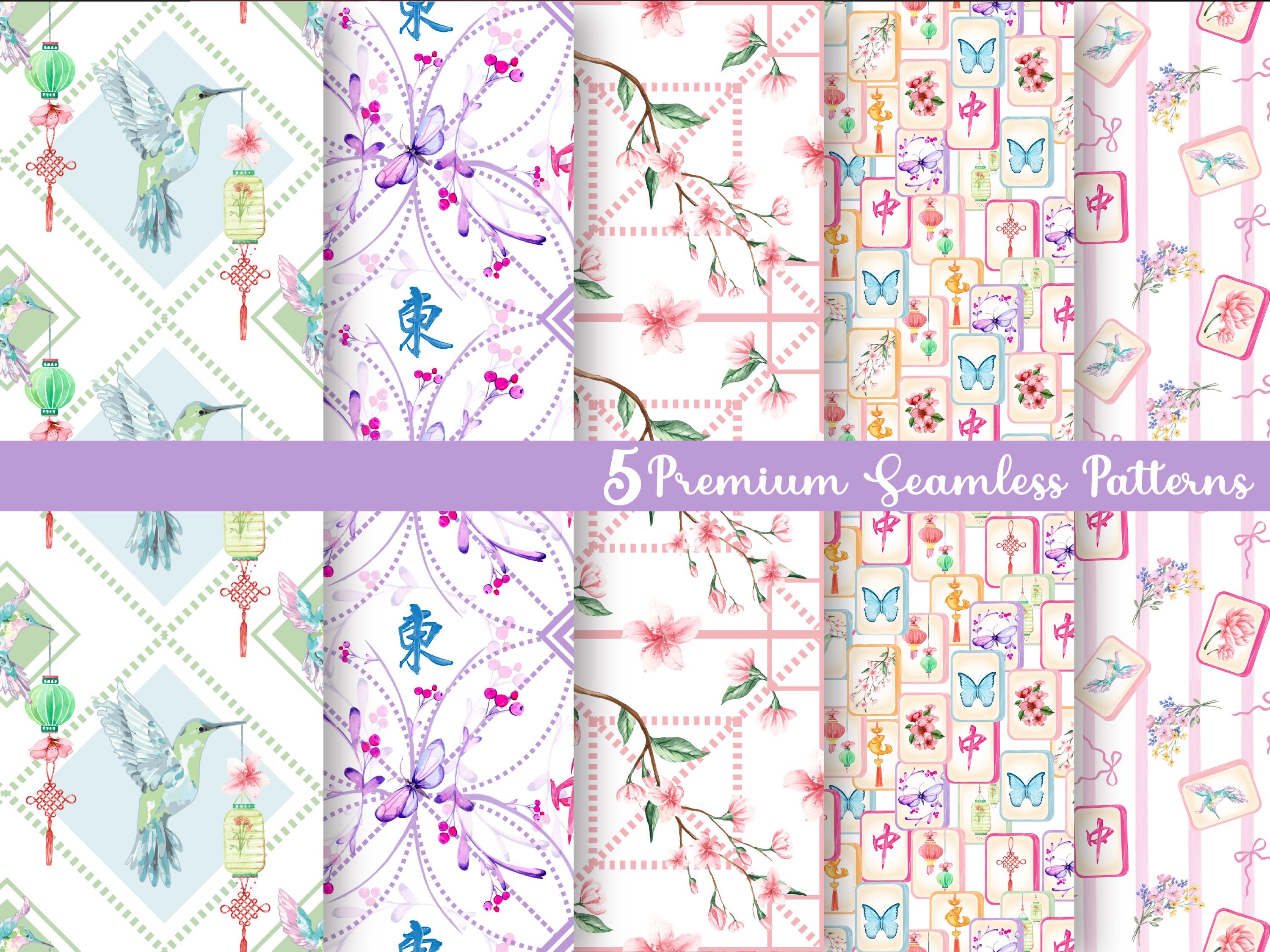 Watercolor Mahjong Clipart Set: Tiles, Borders, Patterns (PNG, JPG ...