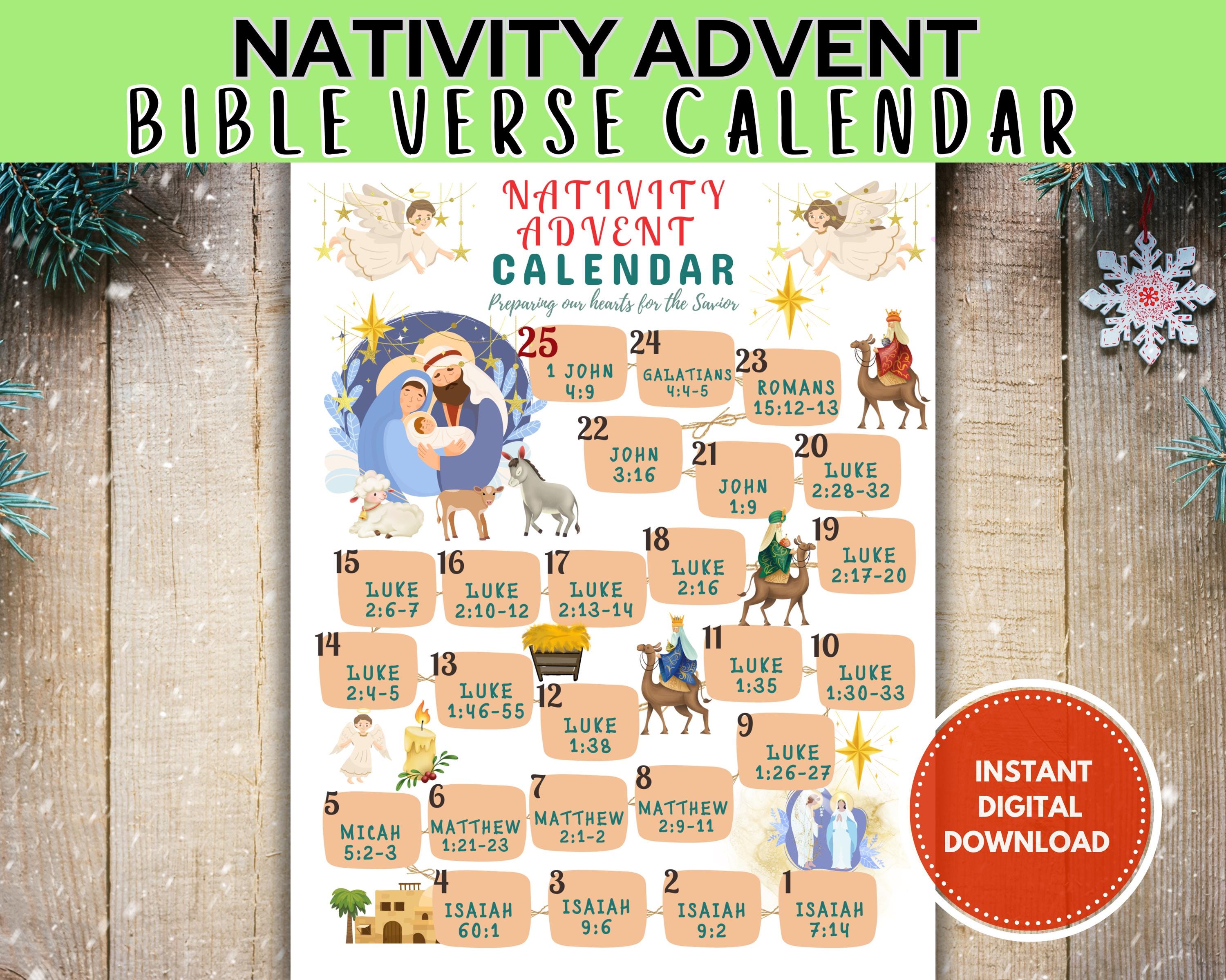 Printable Advent Calendar, Bible Verse Nativity Advent Scripture ...