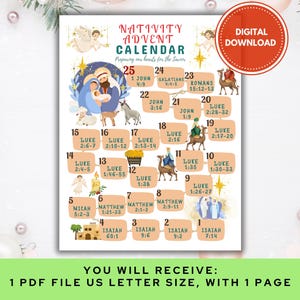 Printable Advent Calendar, Bible Verse Nativity Advent Scripture ...