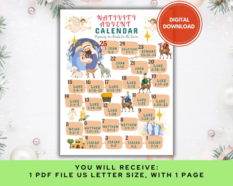 Printable Advent Calendar, Bible Verse Nativity Advent Scripture ...