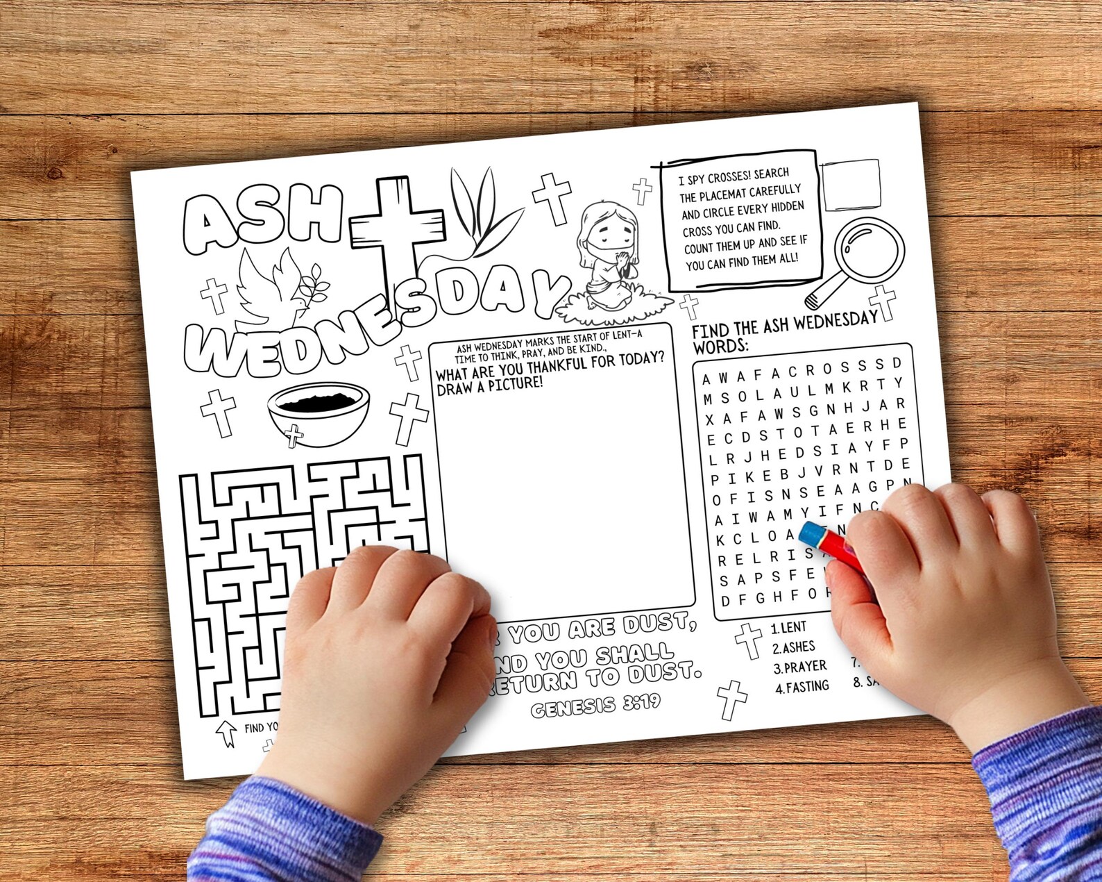 Ash Wednesday Activity Placemat, Catholic Coloring Craft for Kids ...