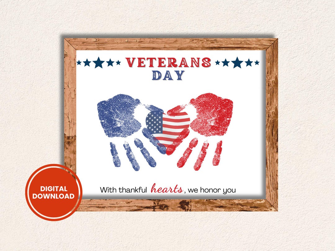 Veterans Day Gift Handprint Craft, Printable Veterans Day Preschool ...