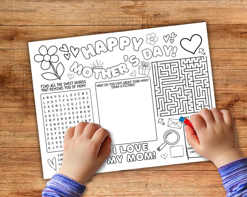Mother’s Day Activity Placemat for Kids, Happy Mother’s Day Printable ...