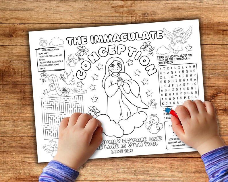 The Immaculate Conception Coloring Activity Placemat, Feast of the ...