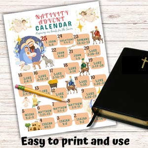 Printable Advent Calendar, Bible Verse Nativity Advent Scripture ...