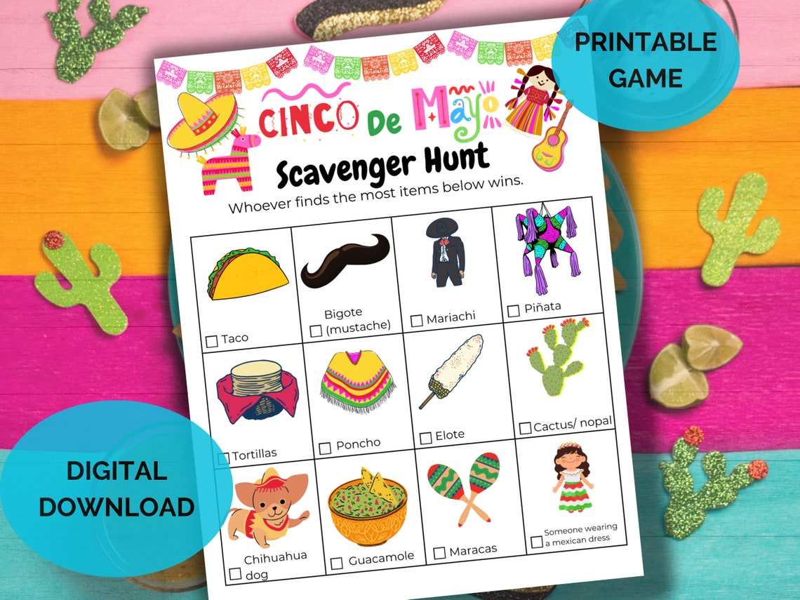 Cinco De Mayo Scavenger Hunt Game, Fiesta Mexicana Party Game, Mexican ...
