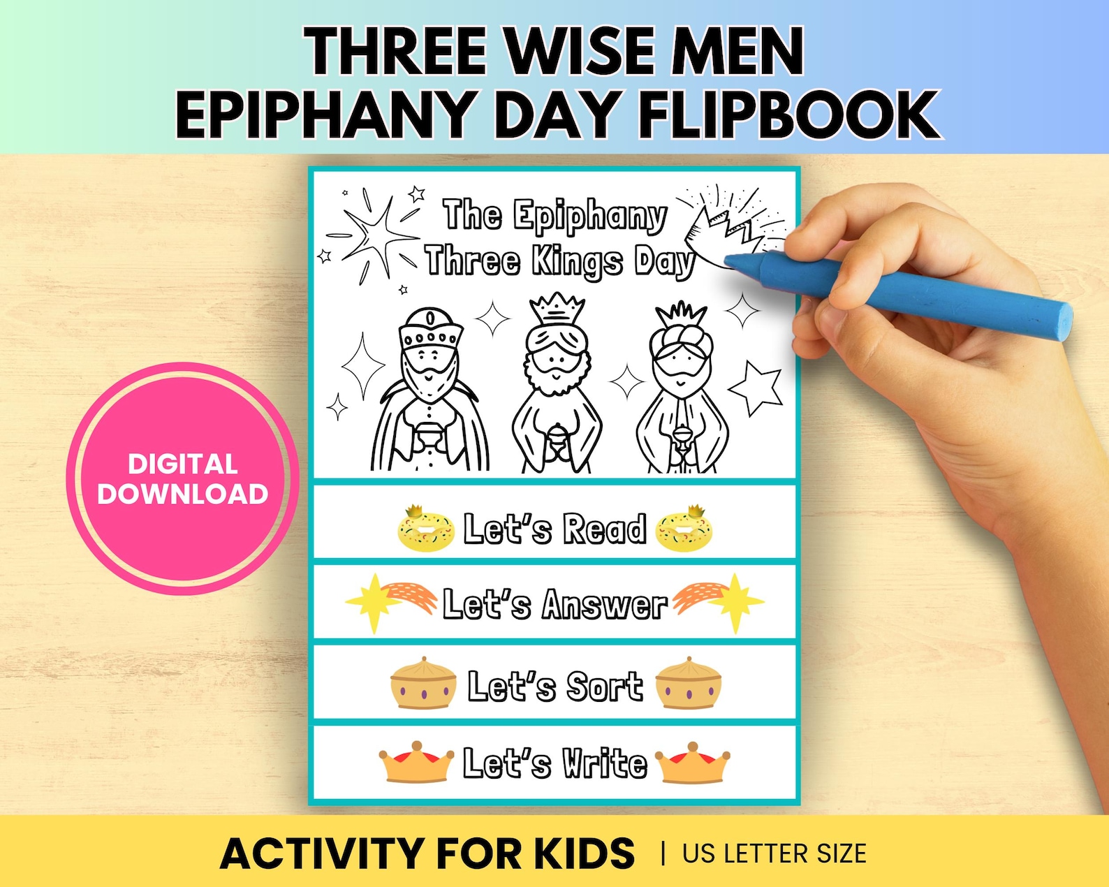 Three Wise Men Flipbook Craft for Kids, Epiphany Day Coloring Activity ...