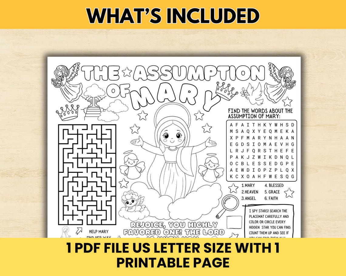 Assumption of Mary Printable Activity for Kids, Feast of the Assumption ...