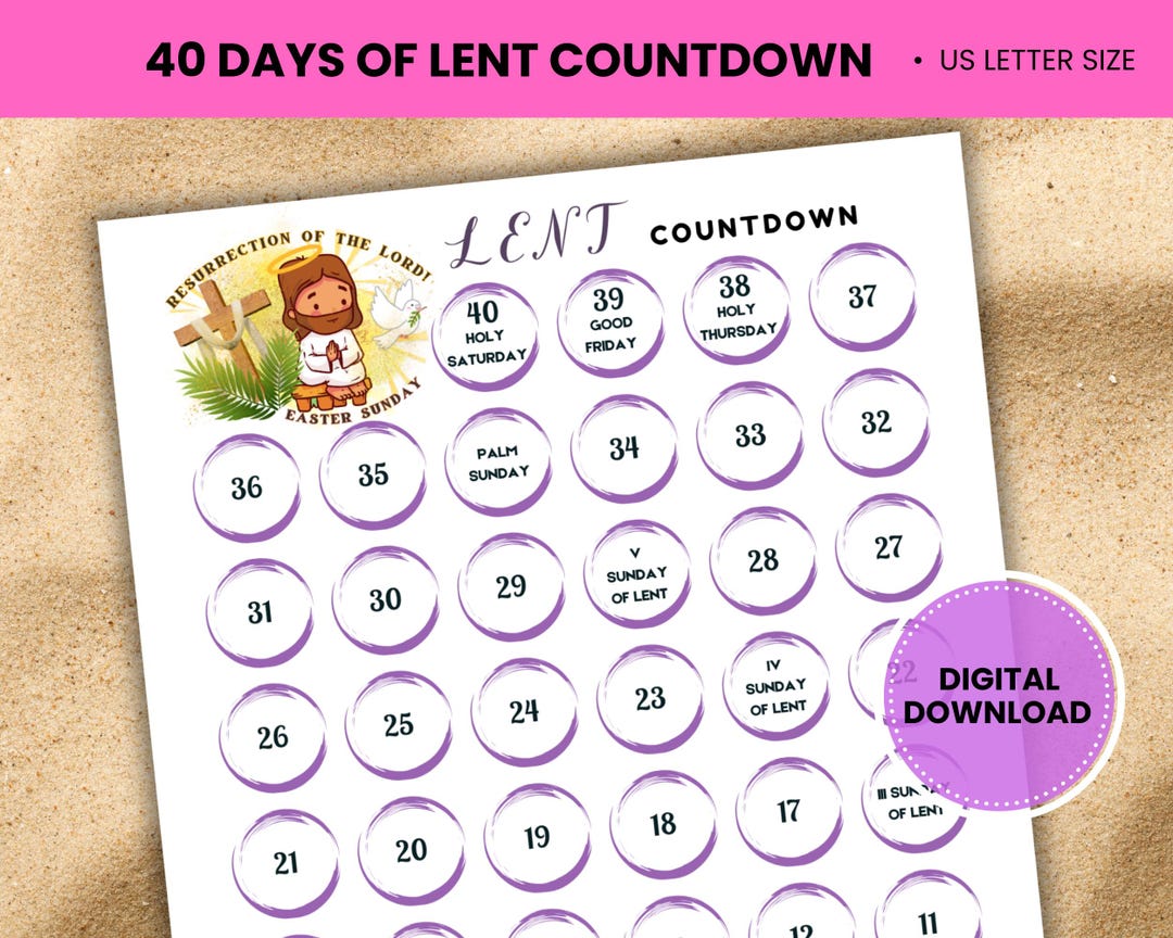 40 Days of Lent Countdown, Printable Lenten Countdown for Kids ...