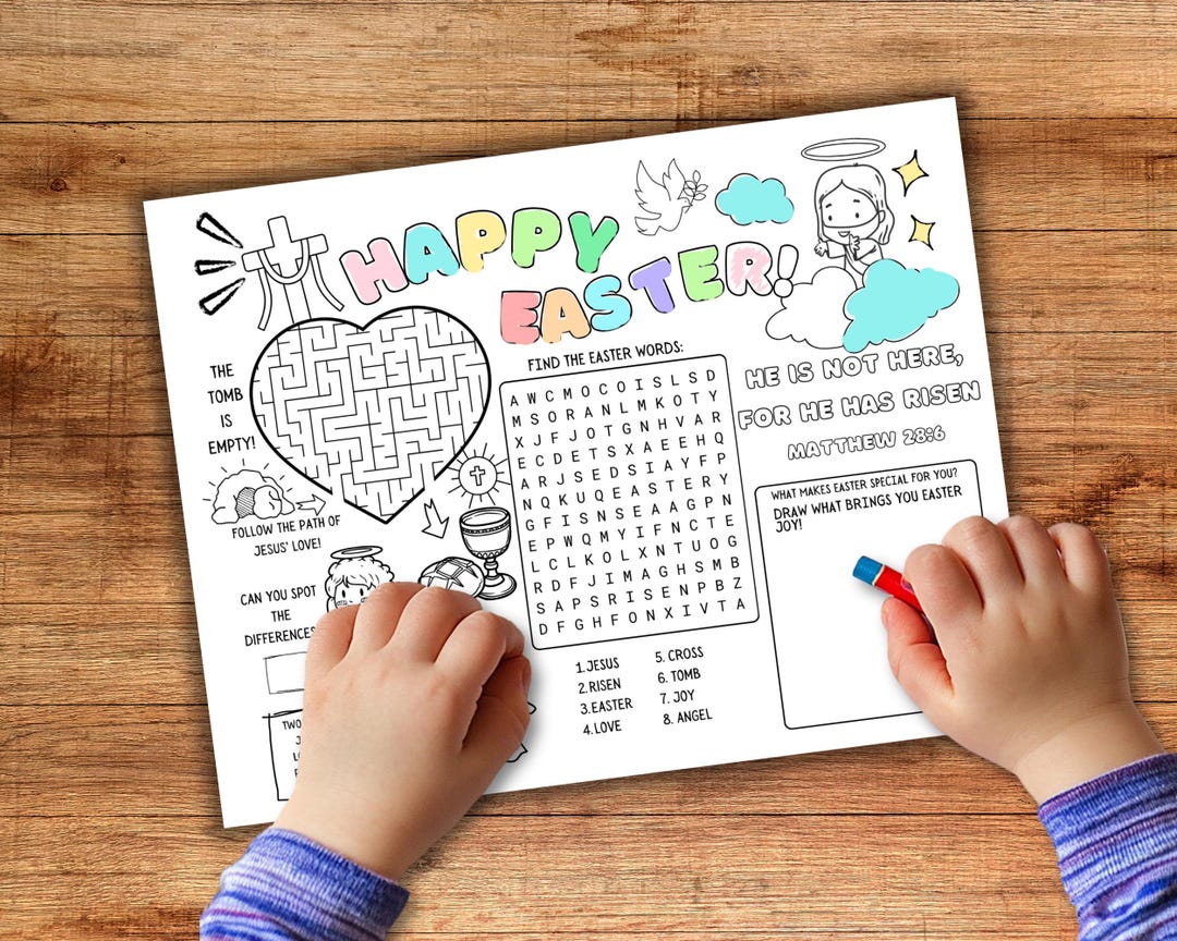 Holy Week Coloring Activity for Kids, Easter Activity Placemat, Easter ...