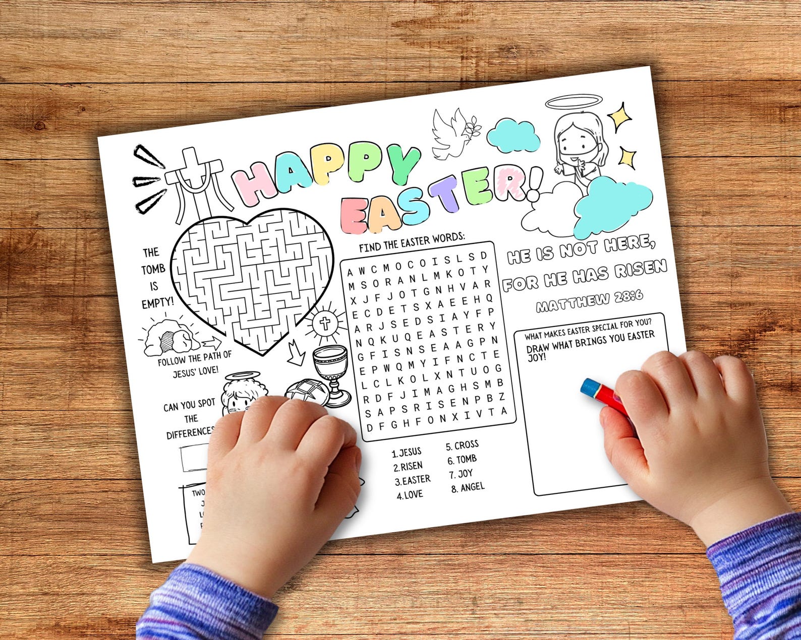 Holy Week Printable for Kids, Easter Activity Placemat for Kids, Easter ...
