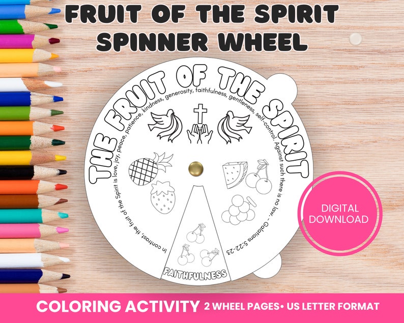 Fruits of the Spirit Coloring Craft for Kids, Spinner Wheel Craft ...