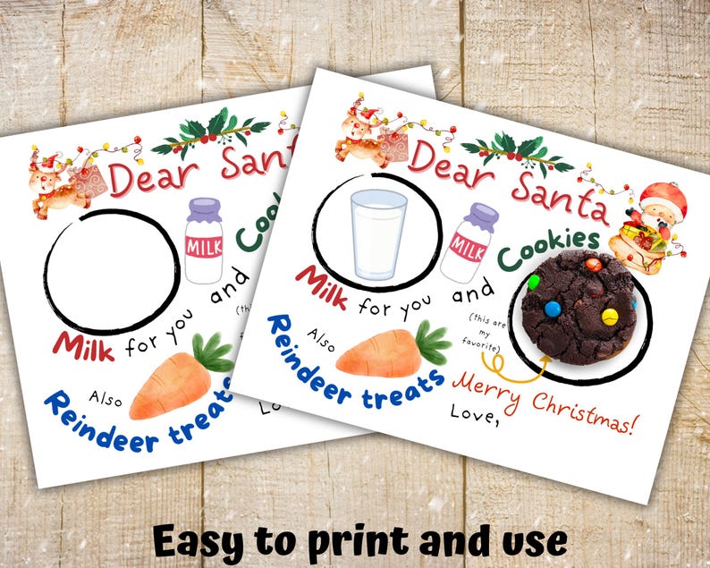 Milk and Cookies Santa Tray, Printable Dear Santa Placemat, Milk and ...